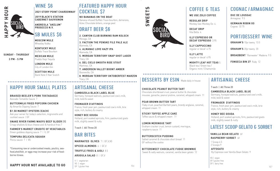 Menus | Social Bird