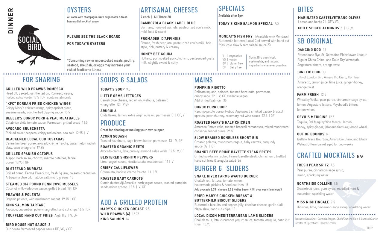 Menus | Social Bird